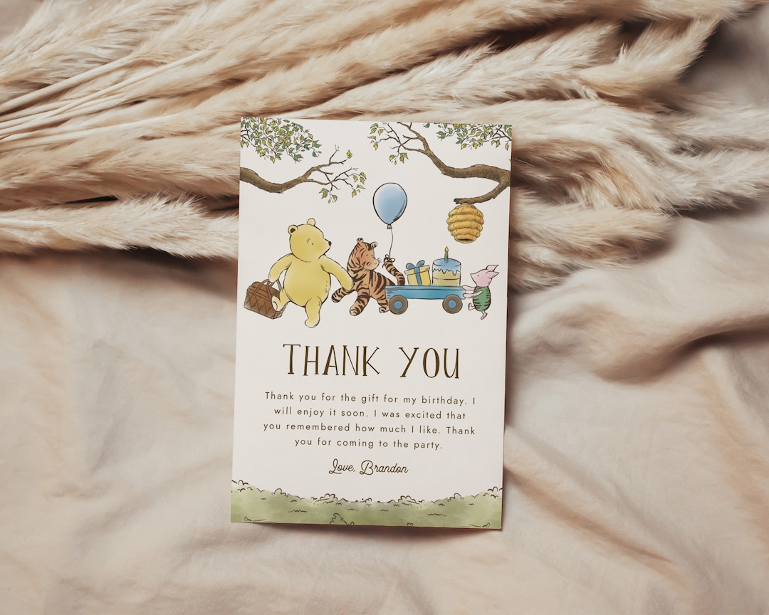Winnie the Pooh Thank You Card Classic Pooh Birthday Thank You Card ...