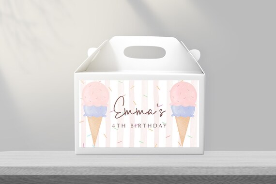 Ice Cream Gable Box Label Spa Party Cake Box Label Modern Birthday ...