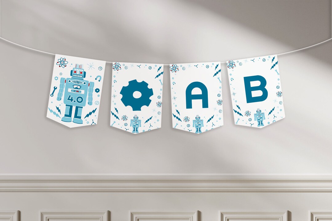 Editable Robot Happy Birthday Banner Garland High Chair - Etsy