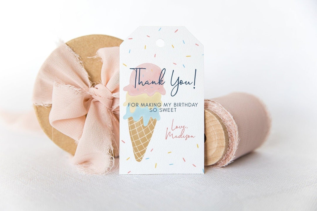Editable Ice Cream Gift Tag Pastel Birthday Thank You Gift Birthday ...