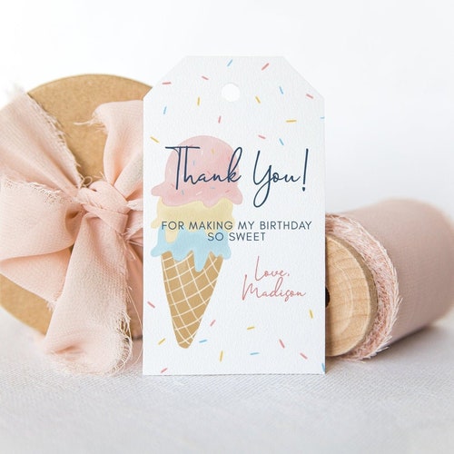 Editable Ice Cream Gift Tag Pastel Modern Birthday Thank You - Etsy