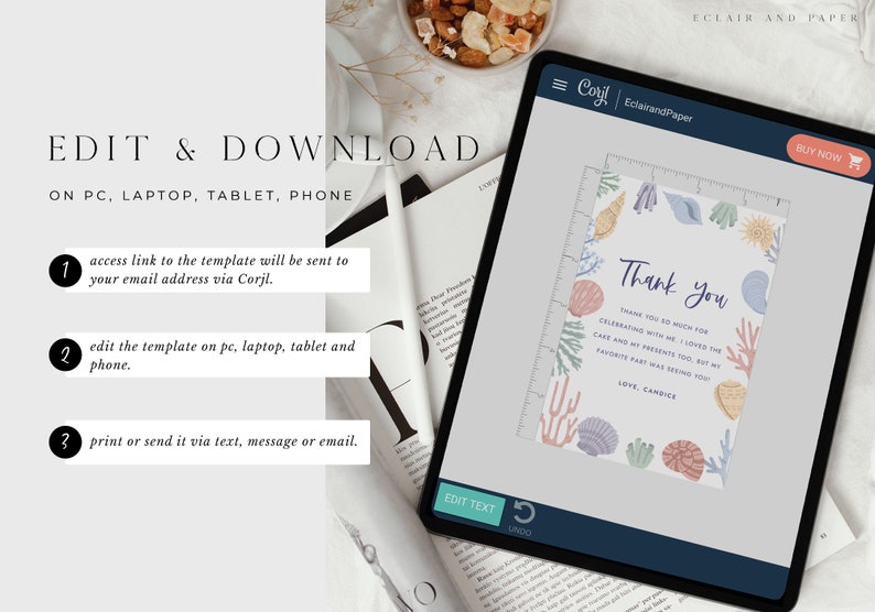 Editable Shellebrate Thank You Card Modern Under the Sea Shell - Etsy