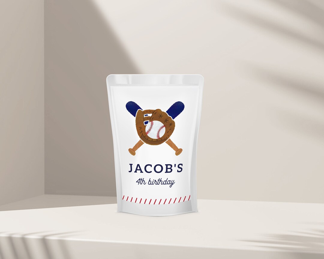 Editable Baseball Birthday Juice Pouch Labels Standard Pouches Birthday ...