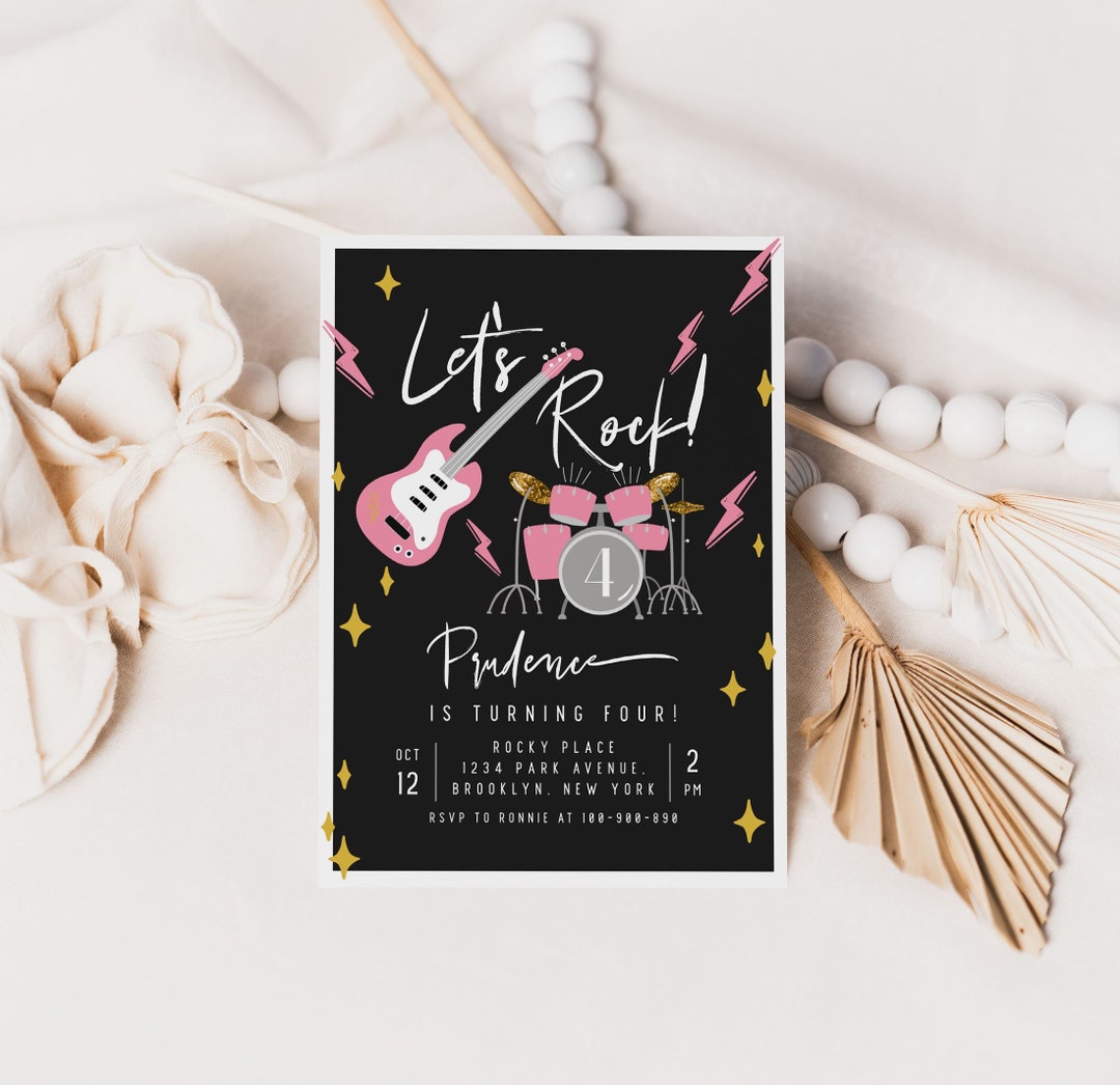 Let's Rock Birthday Invitation Template Guitar Invitation Rock Band ...