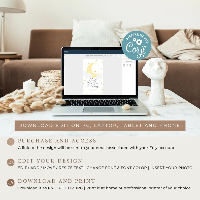 Editable Over the Moon Gift Tag Pastel Birthday Thank You Gold - Etsy
