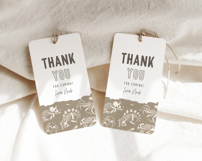 Dino Dig Dinosaur Birthday Thank You Tag Jurassic Fossil Gift - Etsy