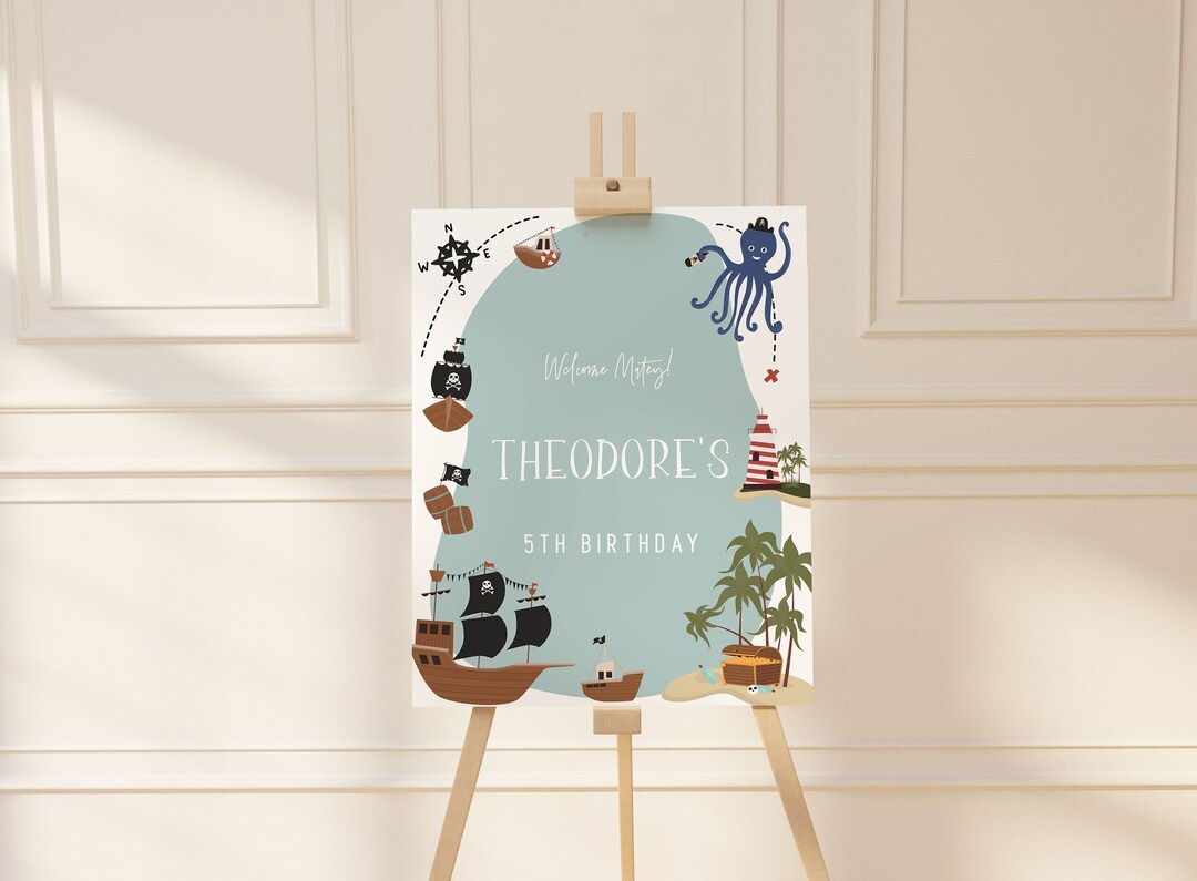 Editable Pirates Party Welcome Sign Custom Sign Treasure Map Kraken ...