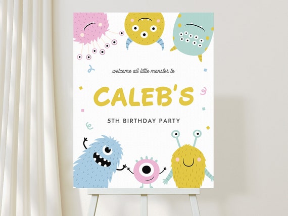 Monster Modern Birthday Welcome Sign Little Monster Birthday Sign ...