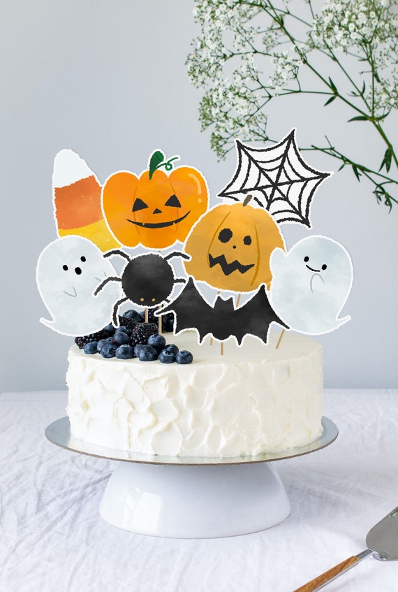 Halloween Cake Topper Hey Boo Modern Birthday Printable Halloween Table ...