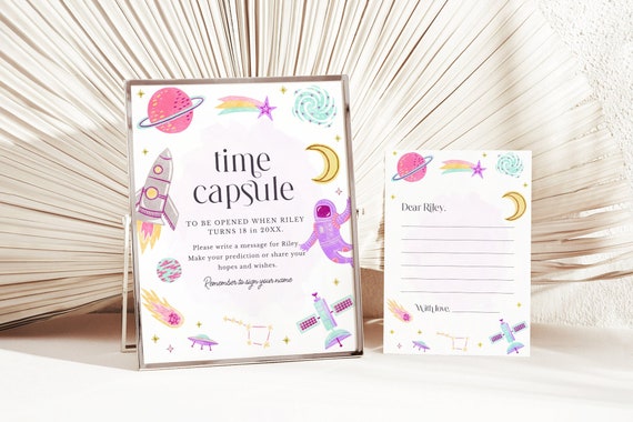 Editable Space Planet Astronaut Time Capsule Modern Birthday Game Corjl ...