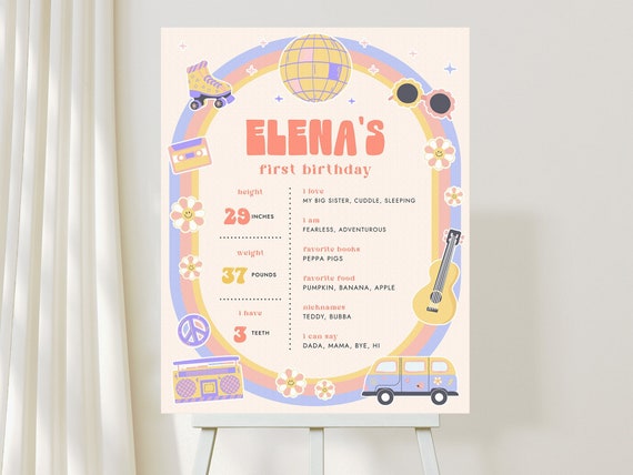 Groovy Disco Ball Birthday Milestone Sign Stats Board Disco Ball First ...