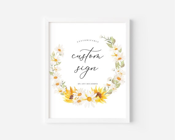 Editable Watercolor Daisy Custom Sign Printable Cute Soft Pastel Corjl ...