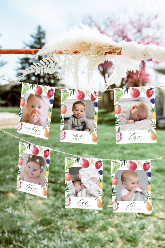 Fruits Monthly Milestone Photo Cards Fruits Modern Birthday Banner ...