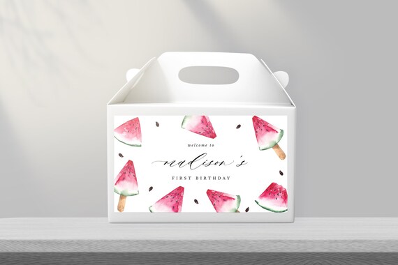 Editable Watermelon Gable Box Label Favor Box Label One in a Melon ...