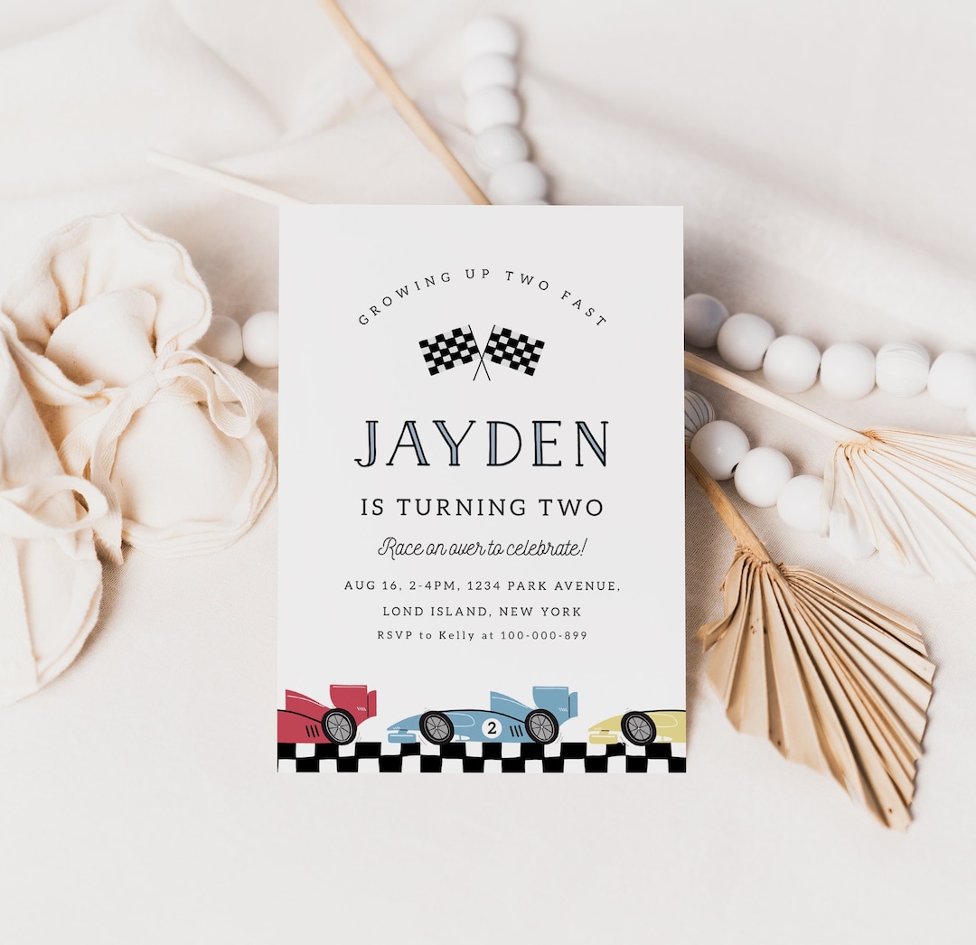 Growing up Two Fast Birthday Invitation Template Racing Car ...