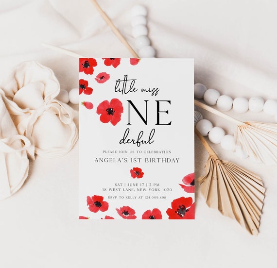 Editable Poppy Modern Birthday Party Invitation Printable Little Miss ...