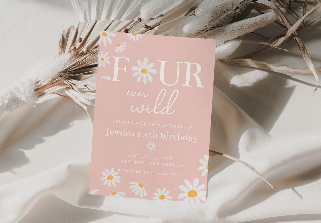Daisy Birthday Invitation Template Flower Floral Retro Editable Digital ...