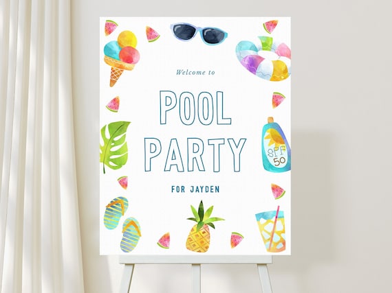 Pool Party Modern Birthday Party Welcome Sign Birthday Sign Custom Sign ...
