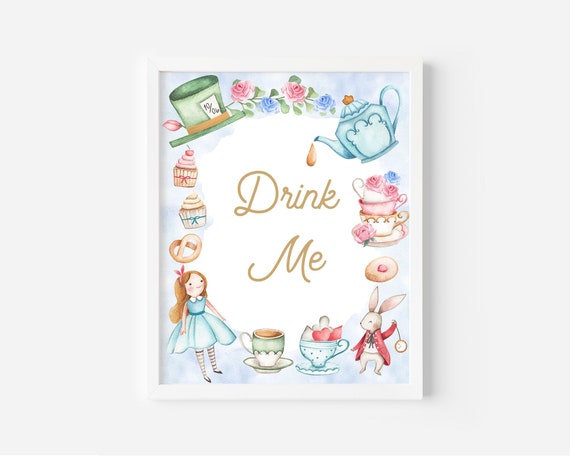 Instant Download Alice in Wonderland Drink Me Sign Modern Birthday Sign ...