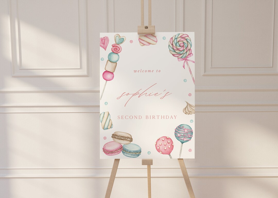 Editable Two Sweet Welcome Sign Custom Sign Lollipop Macaron First ...