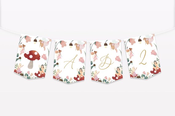 Editable Fairy Happy Modern Birthday Banner High Chair Banner Fairy ...