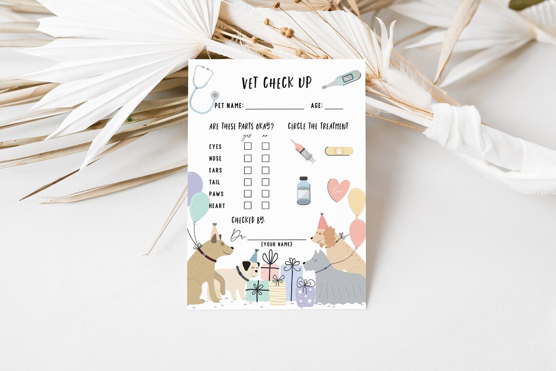 Instant Download Vet Check up Sheet Sign Dog Birthday Decor - Etsy