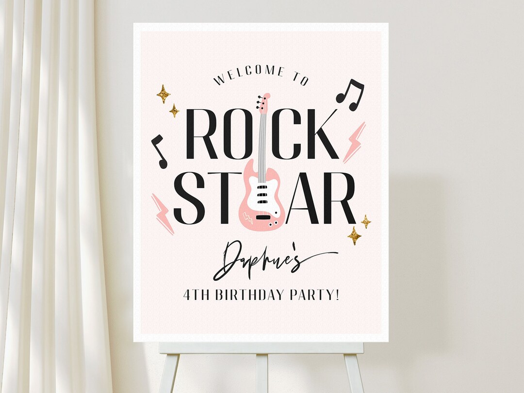 Rock Star Birthday Welcome Sign Birthday Poster Rock Star Welcome ...