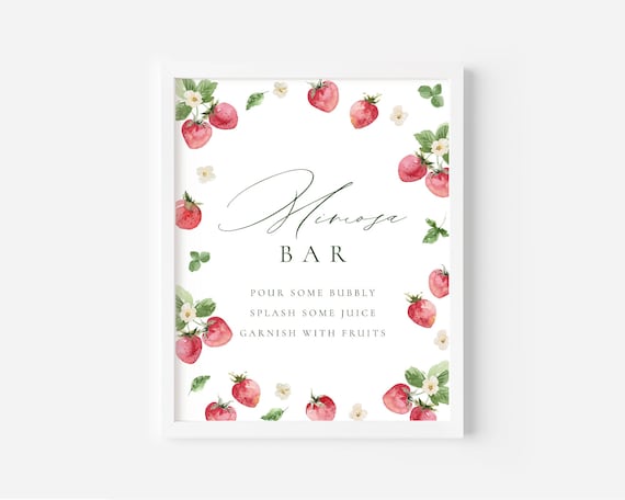 Instant Download Strawberry Mimosa Bar Modern Birthday Party Sign ...