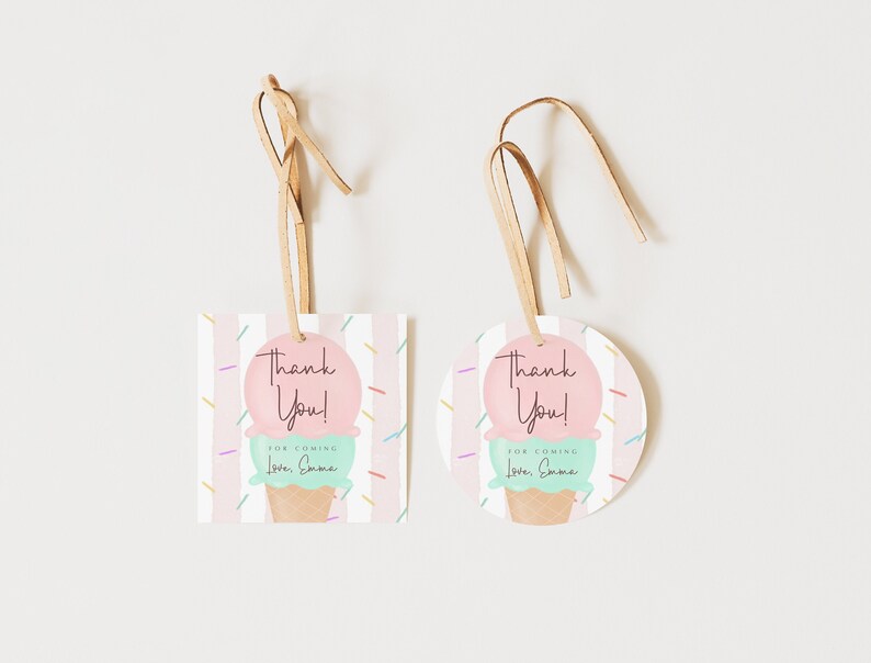 Editable Ice Cream Birthday Thank You Tag Gift Tag Pastel - Etsy