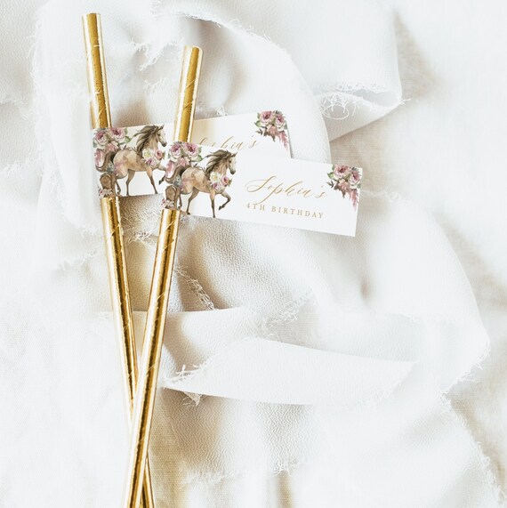 Horse Cowgirl Straw Tag Horse Modern Birthday Party Straw Label 661 by ...