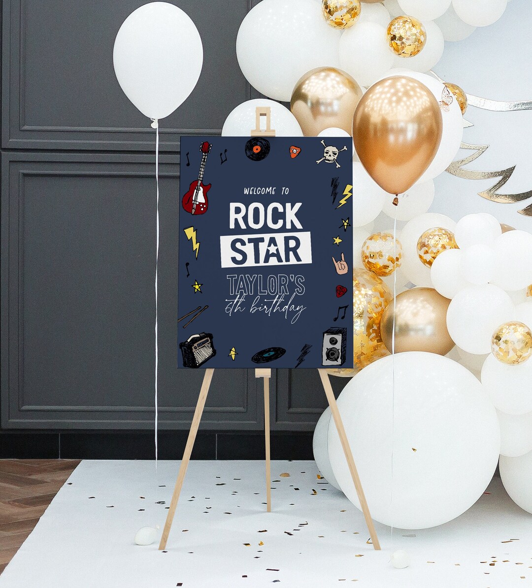 Editable Party Like a Rock Star Welcome Sign Custom Sign Guitar Pick ...