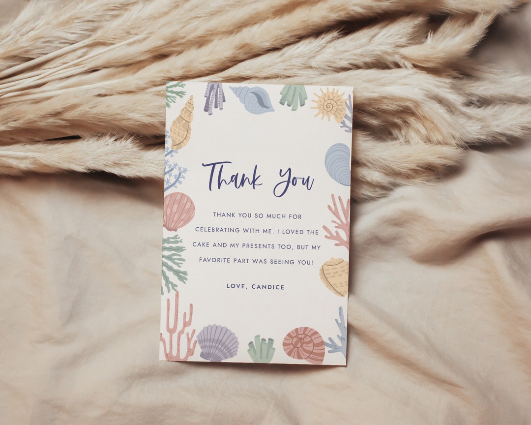 Editable Shellebrate Thank You Card Under the Sea Shell Birthday Thank ...