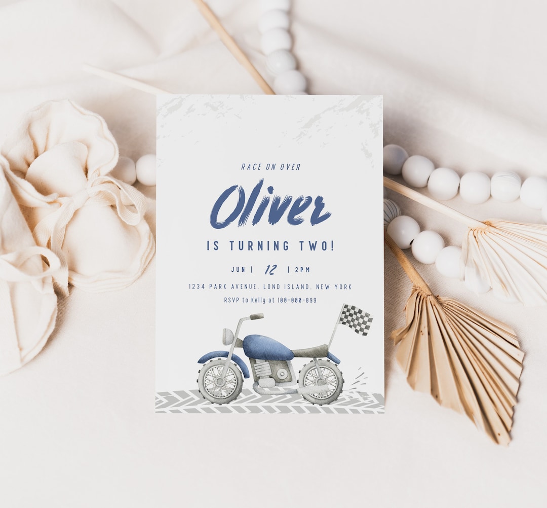 Motorcyclebirthday Invitation Template Motorbike Race on Over Editable ...