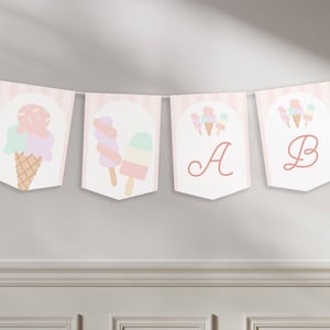 Editable Ice Cream Happy Birthday Banner Garland Popsical High Chair ...