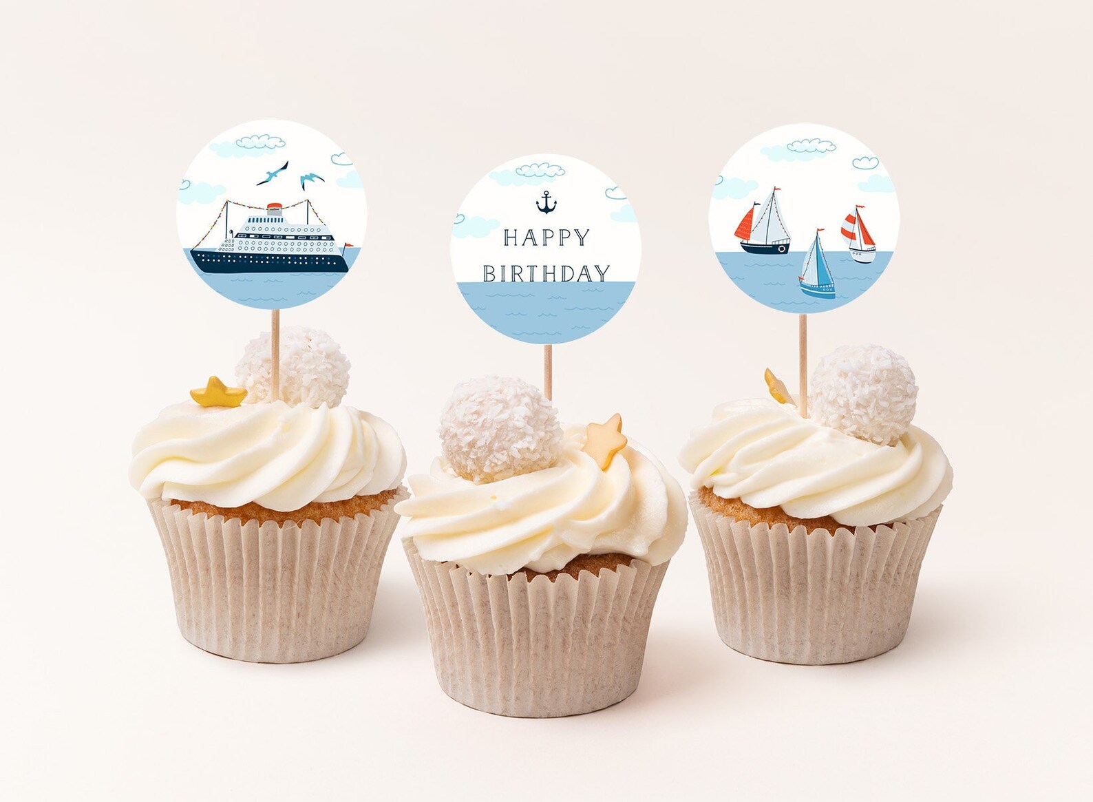 Sailing Boat Birthday Cupcake Toppers Anchors Away Cake Topper - Etsy