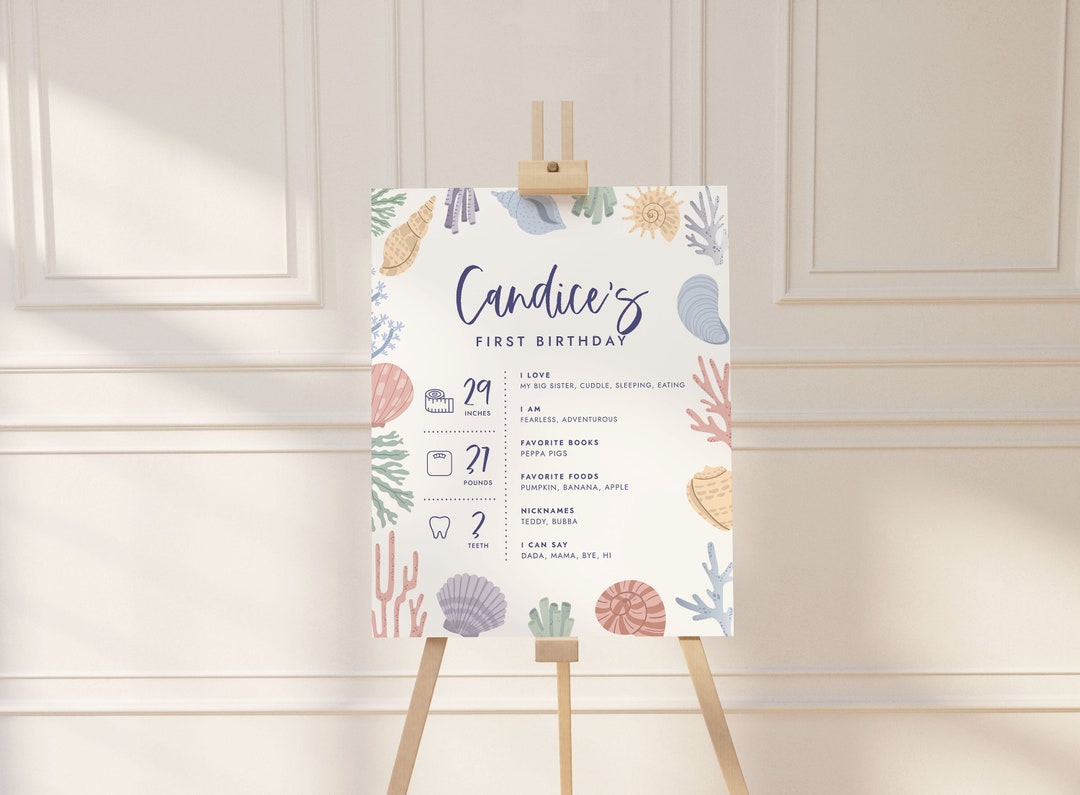 Editable Sea Shell Birthday Milestone Sign Stats Board Under the Sea ...