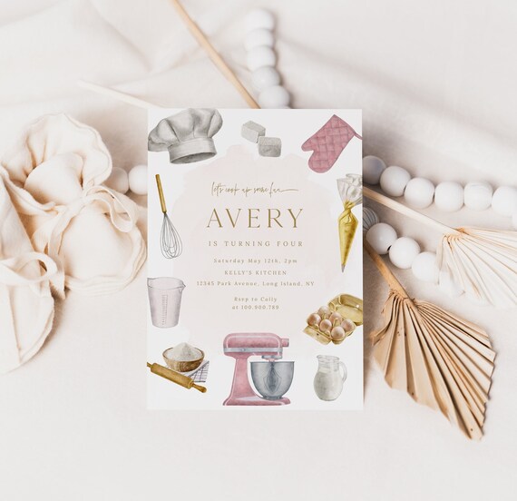 Baking Modern Birthday Invitation Template Chef Birthday Invitation ...