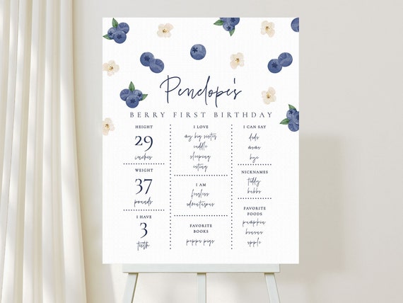 Blueberry Modern Birthday Milestone Sign Fruit Birthday Infographic ...