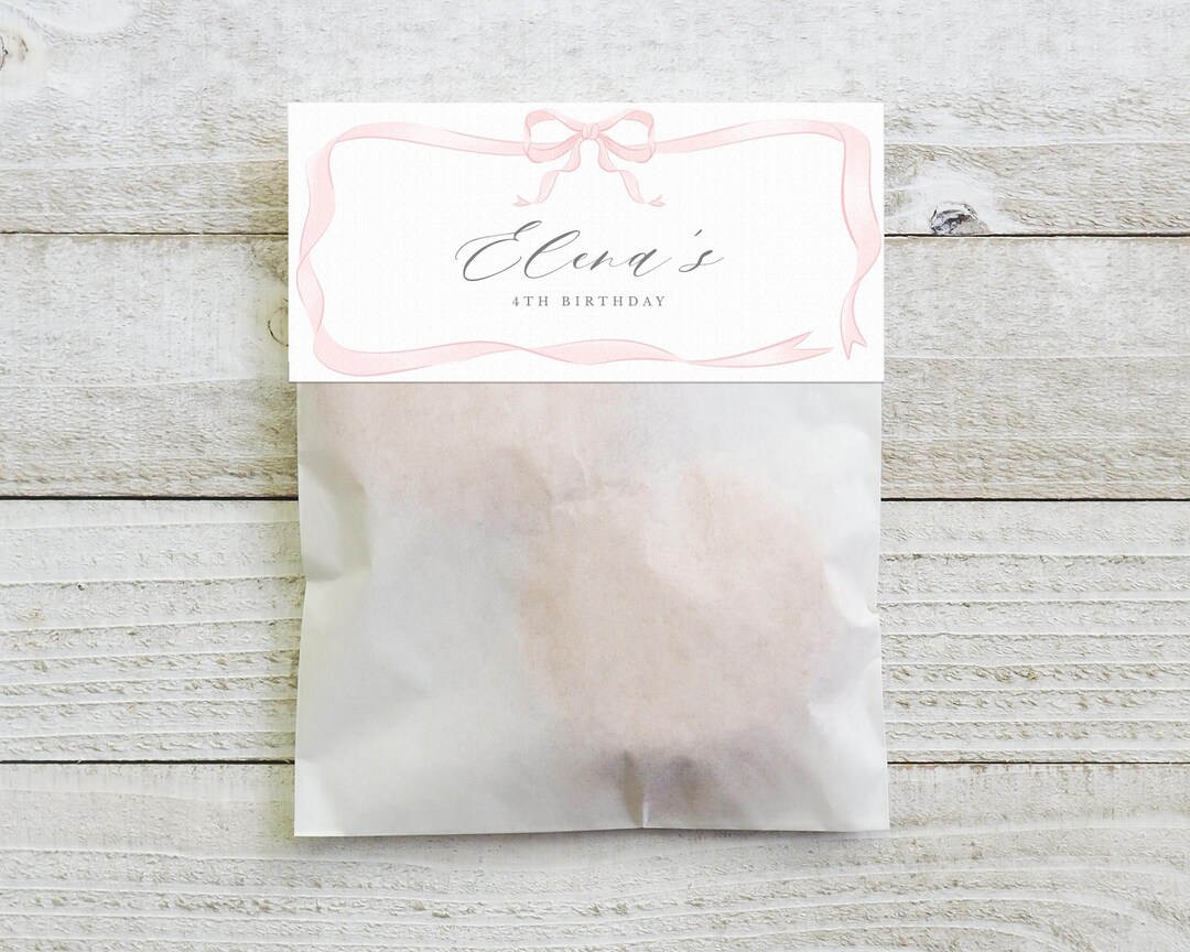 Editable Pink Ribbon Bow Treat Bag Topper Gift Bag Toppers Baby Shower ...