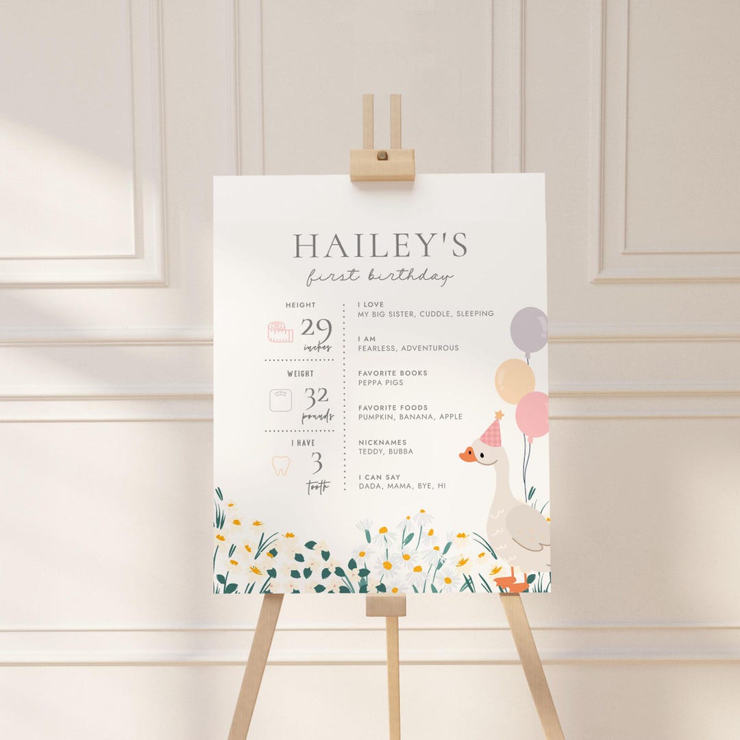 Editable One Silly Goose Birthday Milestone Sign Stats Board Birthday ...