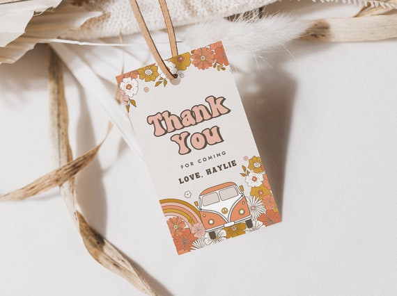 Editable Groovy Thank You Tag Favor Tag Retro Flower Hippie 70s Vibe ...