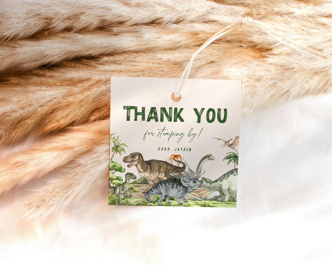Editable Dinosaur Thank You Tag Birthday Gift Tag Favor Tag Dino First ...