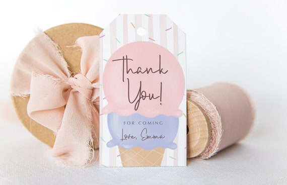 Ice Cream Modern Birthday Thank You Tag Gift Tag Pastel Birthday Party ...