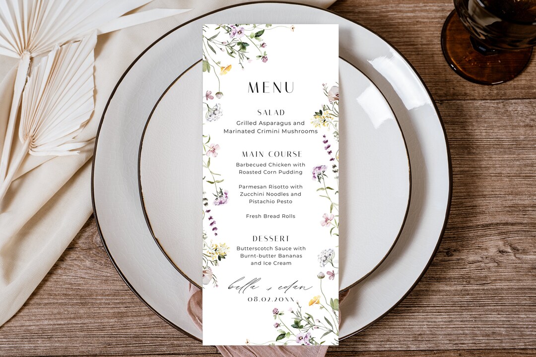 Editable Summer Wildflower Flower Menu Card Simple Wedding Printable ...
