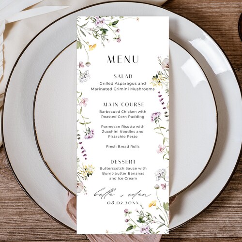 Editable Summer Wildflower Flower Menu Card Modern Simple - Etsy