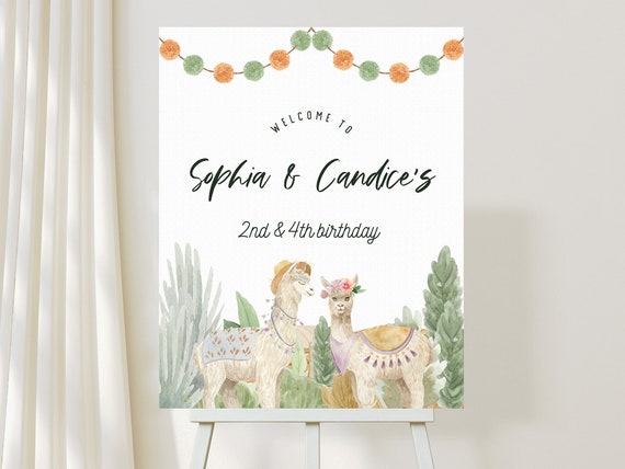 Llama Modern Birthday Welcome Sign Alpaca Birthday Poster Welcome ...