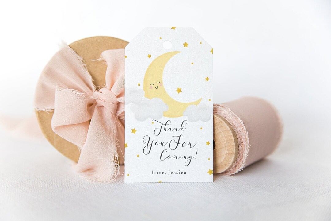 Editable Over the Moon Gift Tag Pastel Birthday Thank You Gold Gift ...