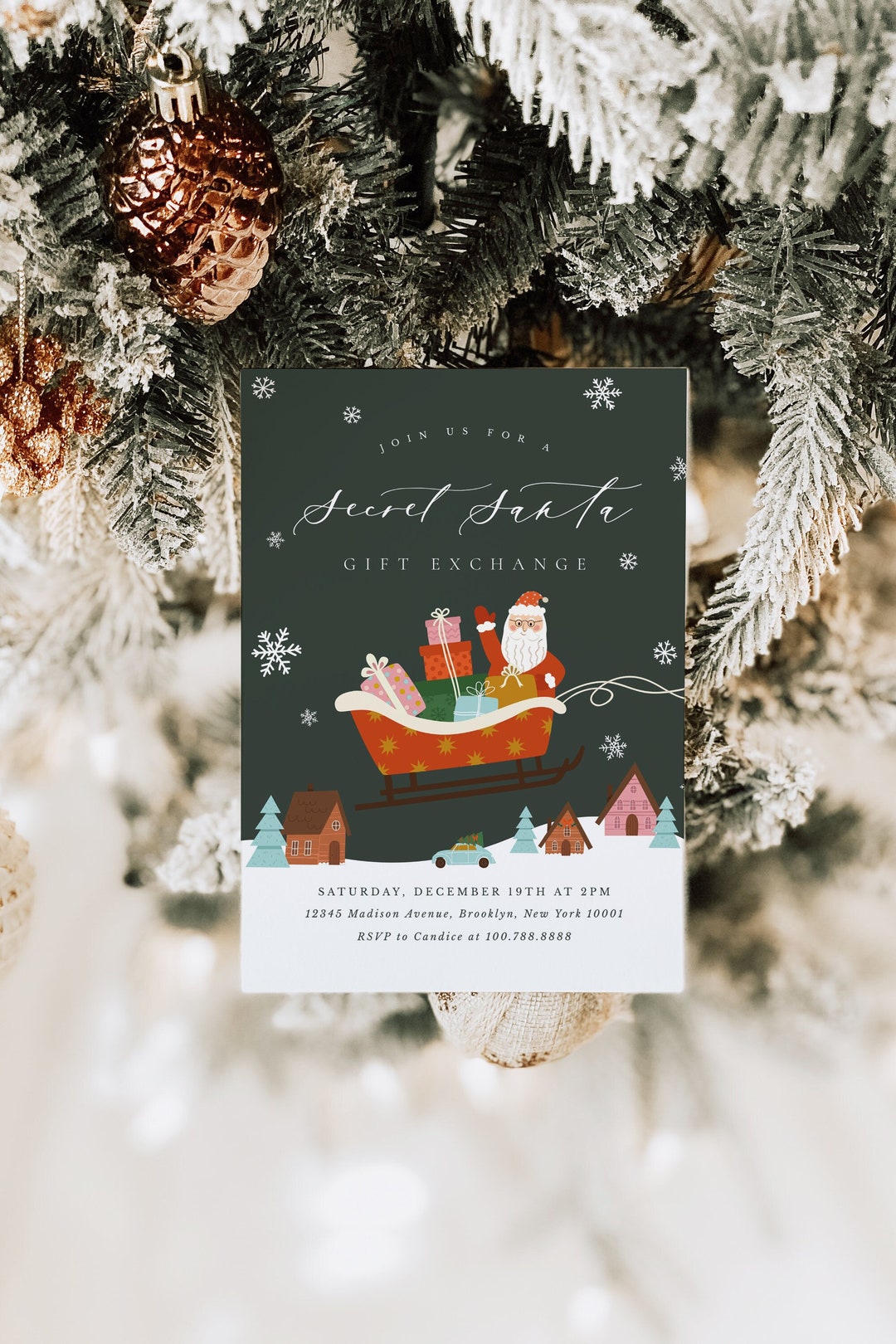 Secret Santa Christmas Invitation Template Santa Stocking - Etsy
