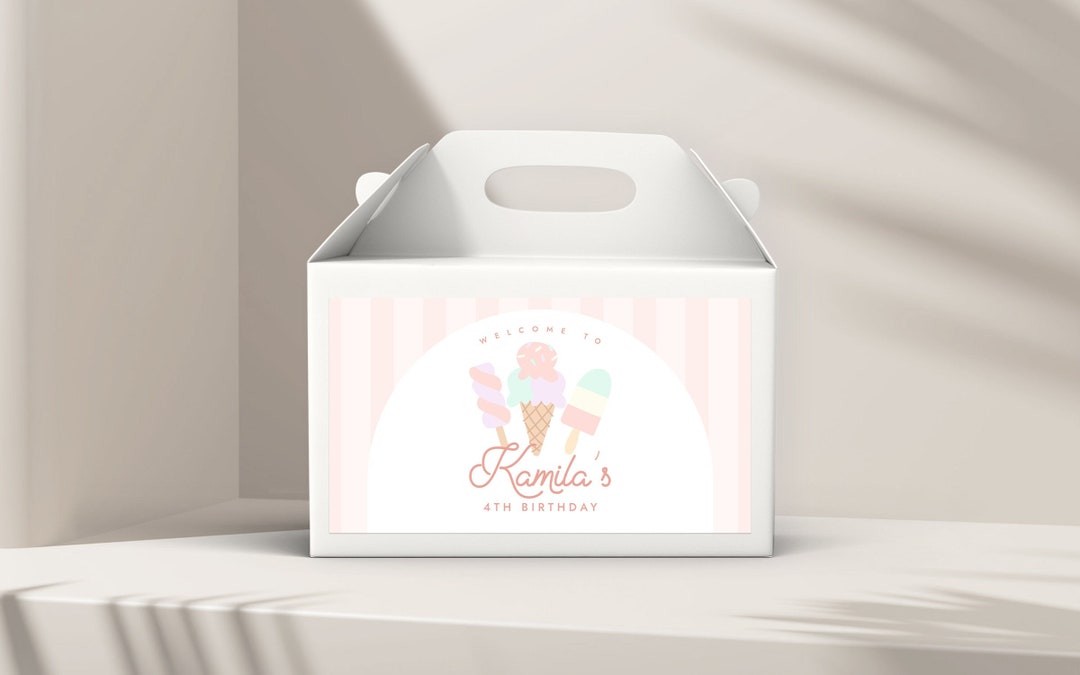 Editable Ice Cream Gable Box Label Baby Shower Birthday Favor Box Label ...