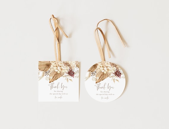 Editable Boho Bohemian Thank You Tag Favor Tag Flower Floral Gift Tag ...